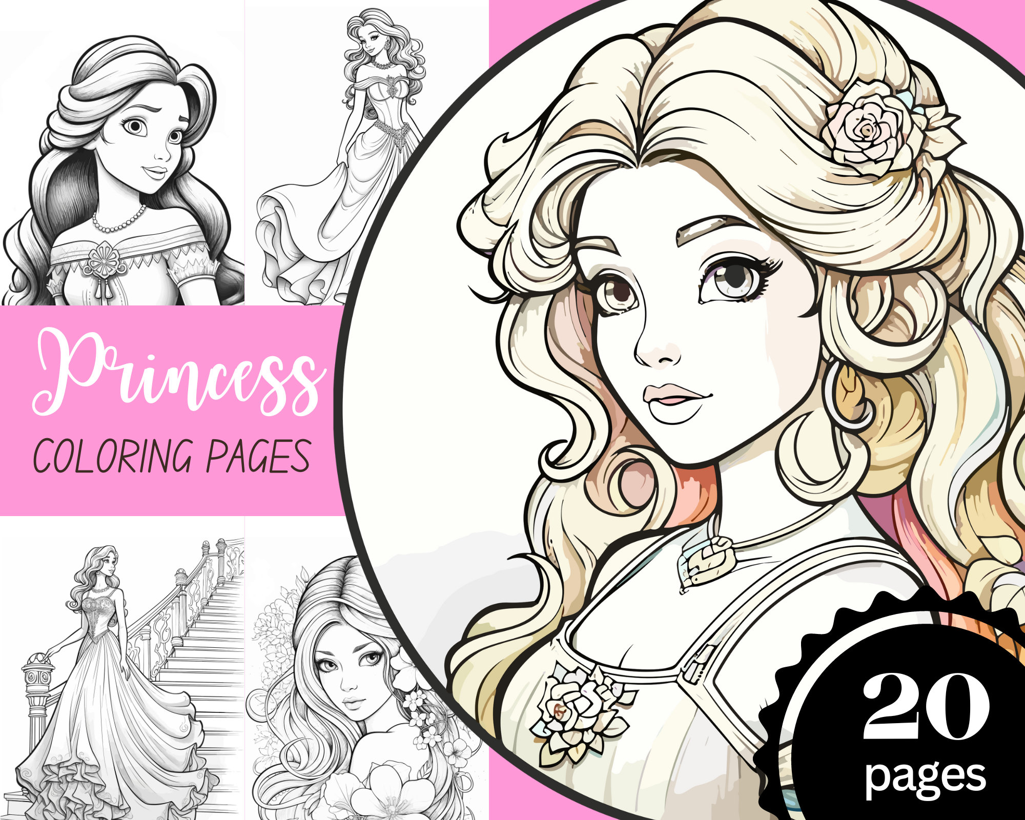 Charming Princesses Coloring Pages Fairytale Princess - Etsy