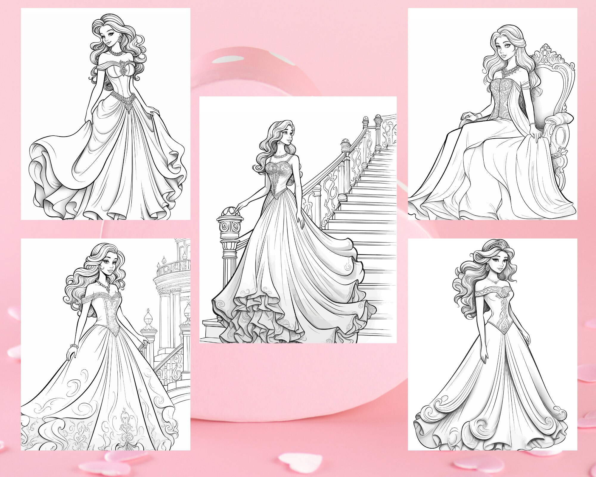 Charming Princesses Coloring Pages Fairytale Princess - Etsy