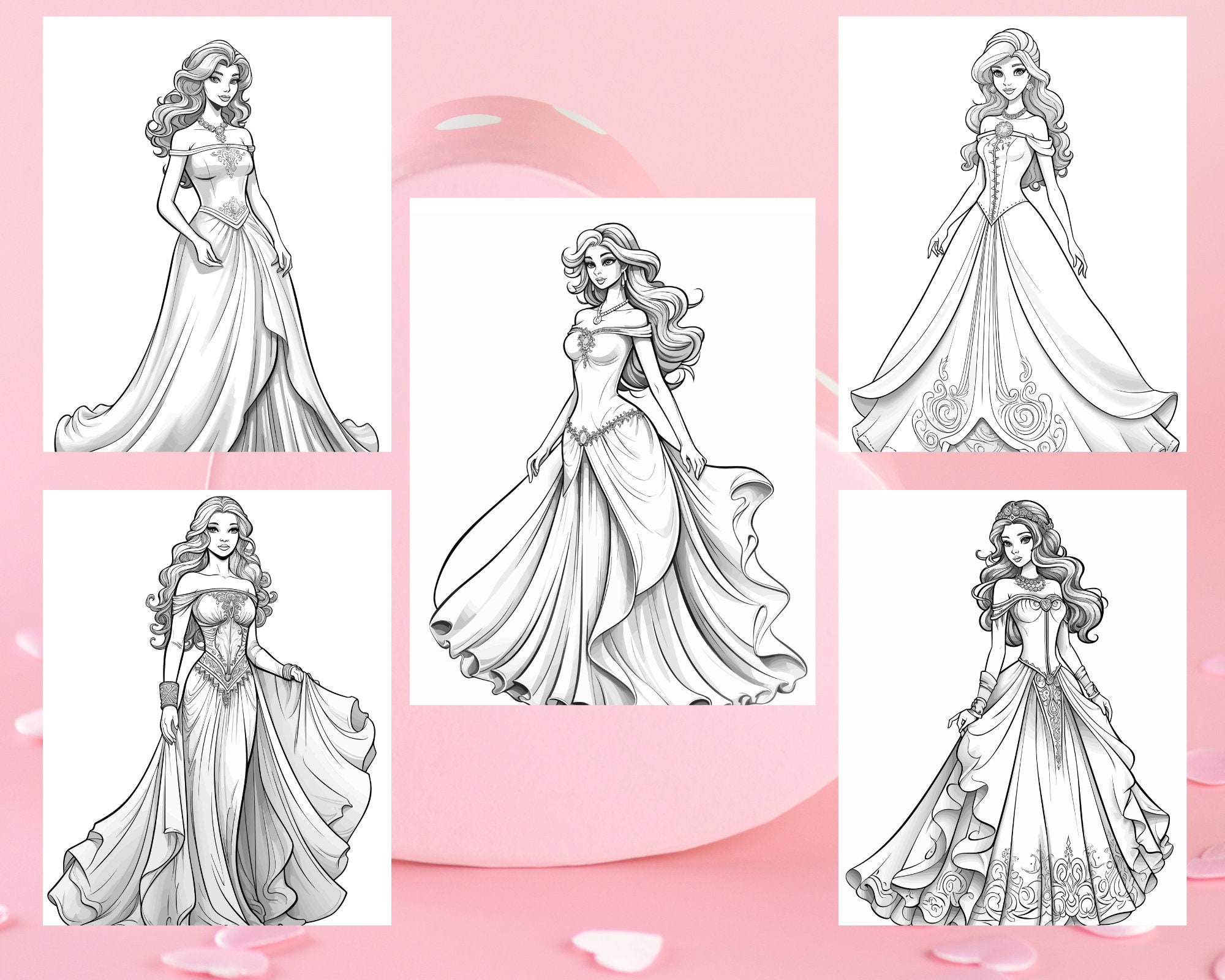 Charming Princesses Coloring Pages Fairytale Princess - Etsy