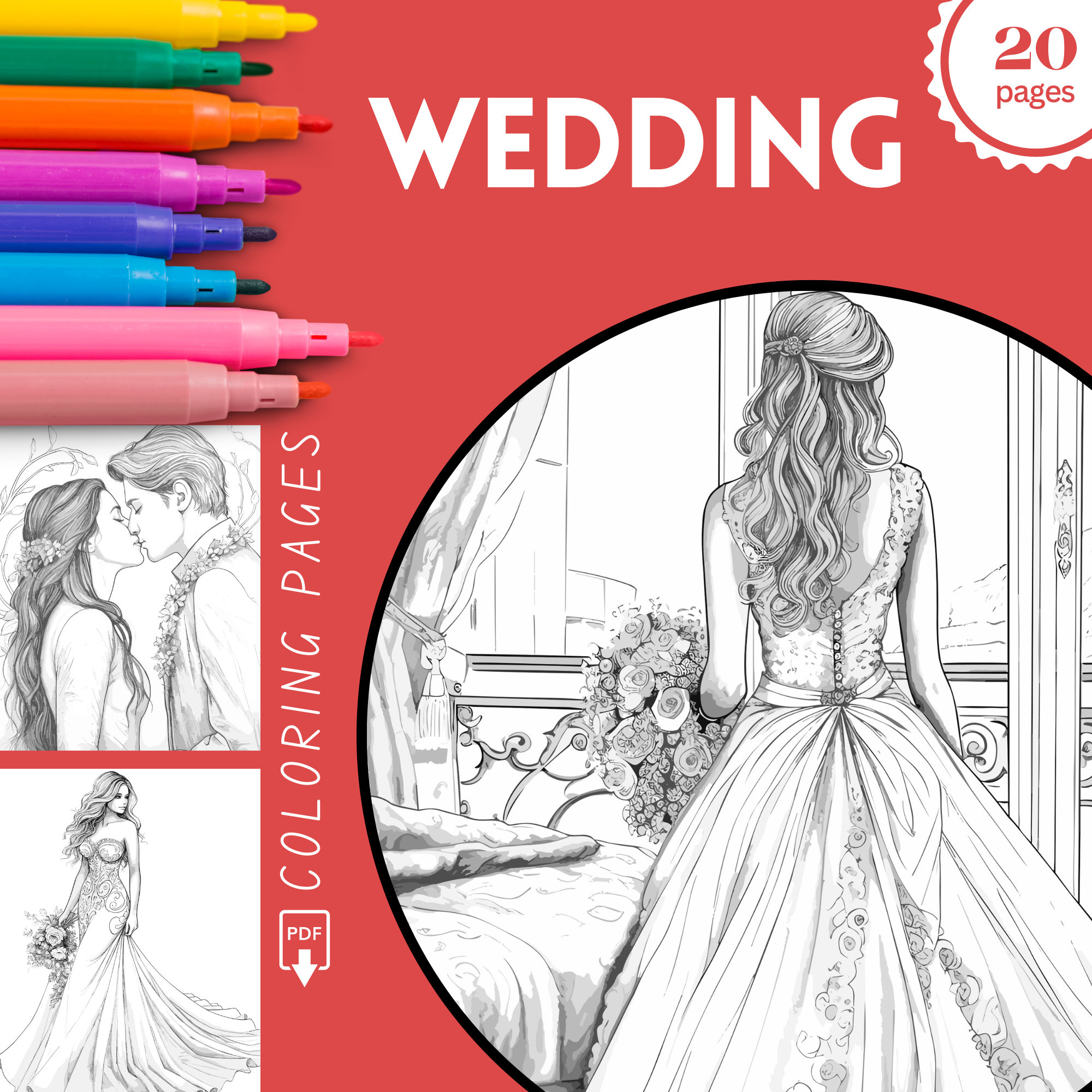 Wedding Coloring Pages, Couple Love Coloring Book for Adults, Bride and ...