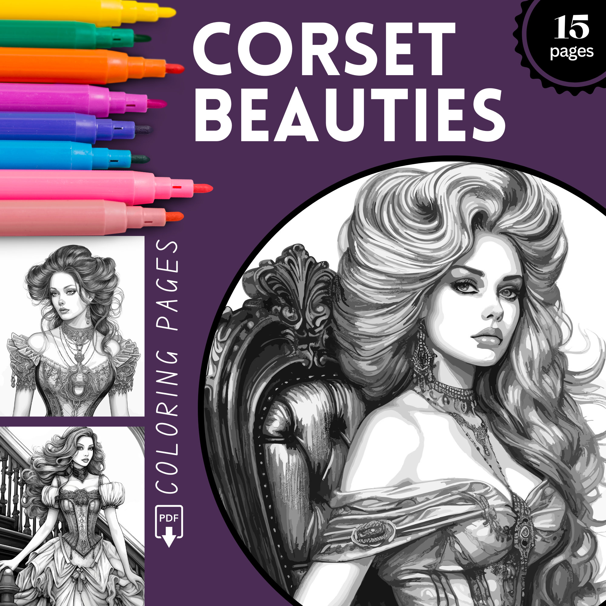 Victorian Era Beautiful Women in Corset Coloring Book, Corset Women ...