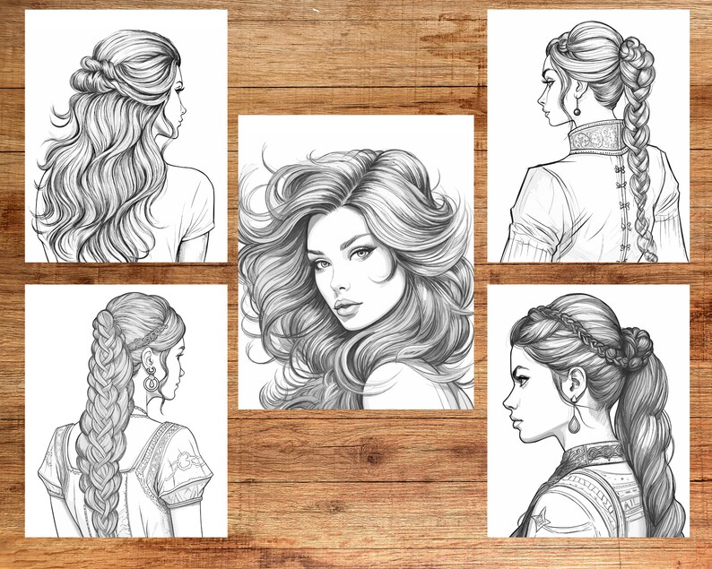 Beautiful Hairstyle Coloring Pages, Hairstyle Coloring Book for Adult ...