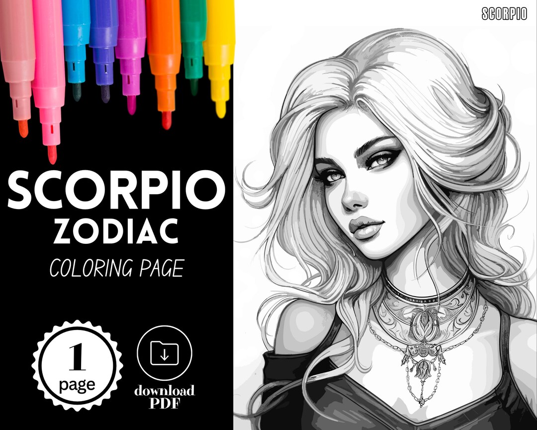 SCORPIO Zodiac Coloring Page, Astrology Horoscope Coloring for Adults ...