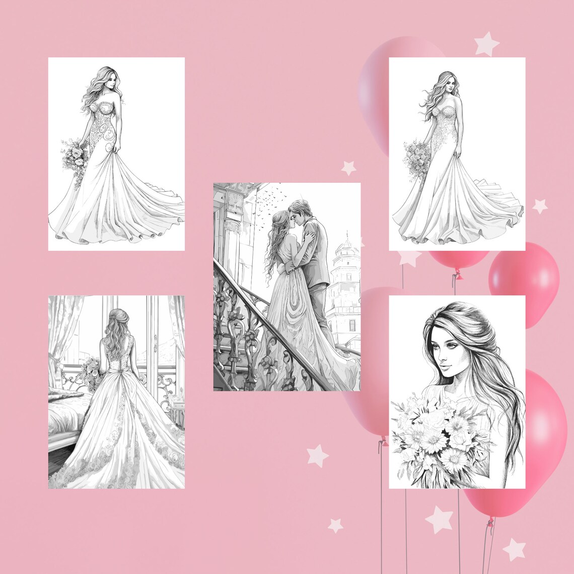 Wedding Coloring Pages, Couple Love Coloring Book for Adults, Bride and ...