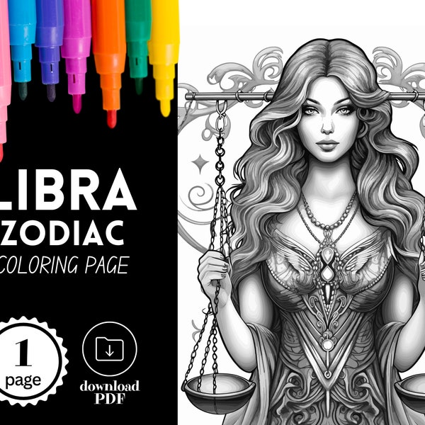 Libra Coloring Page - Etsy