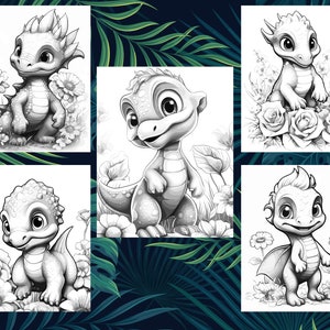 Cute Baby Dinos & Dragons Coloring Pages, Adult and Kids Coloring Book ...
