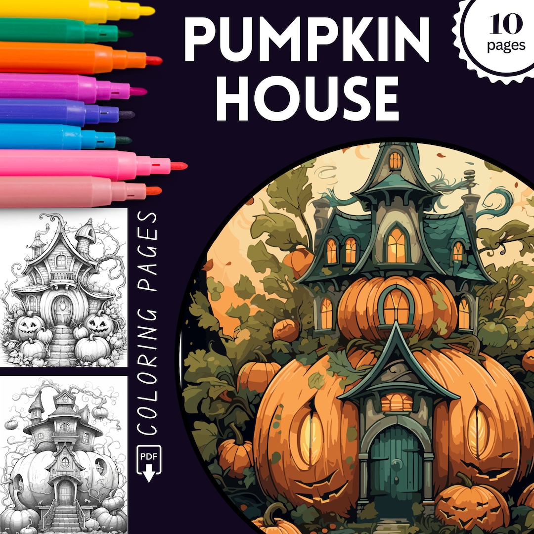 Halloween Pumpkin Houses Coloring Pages, Halloween Pumpkin Coloring ...