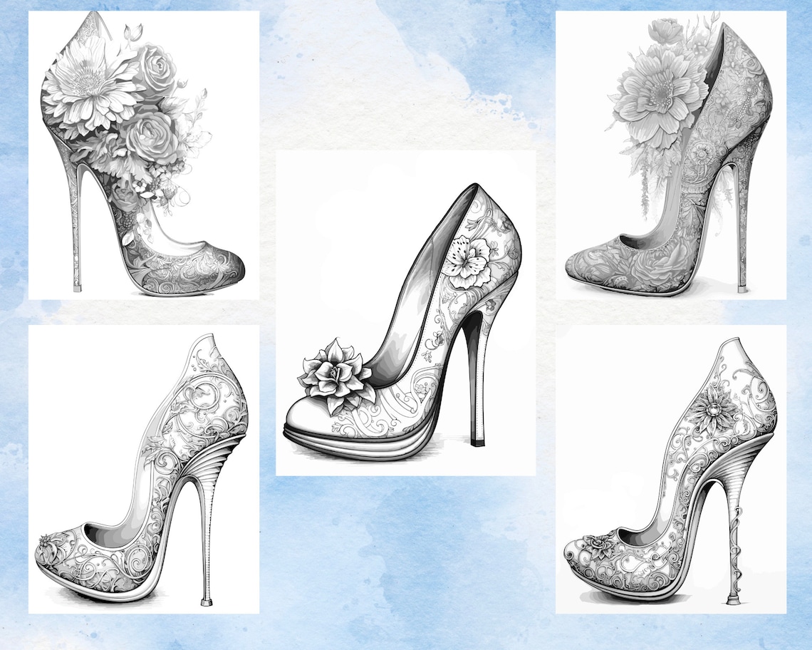 High Heels Coloring Book, Designer Shoe Coloring Book for Adults ...