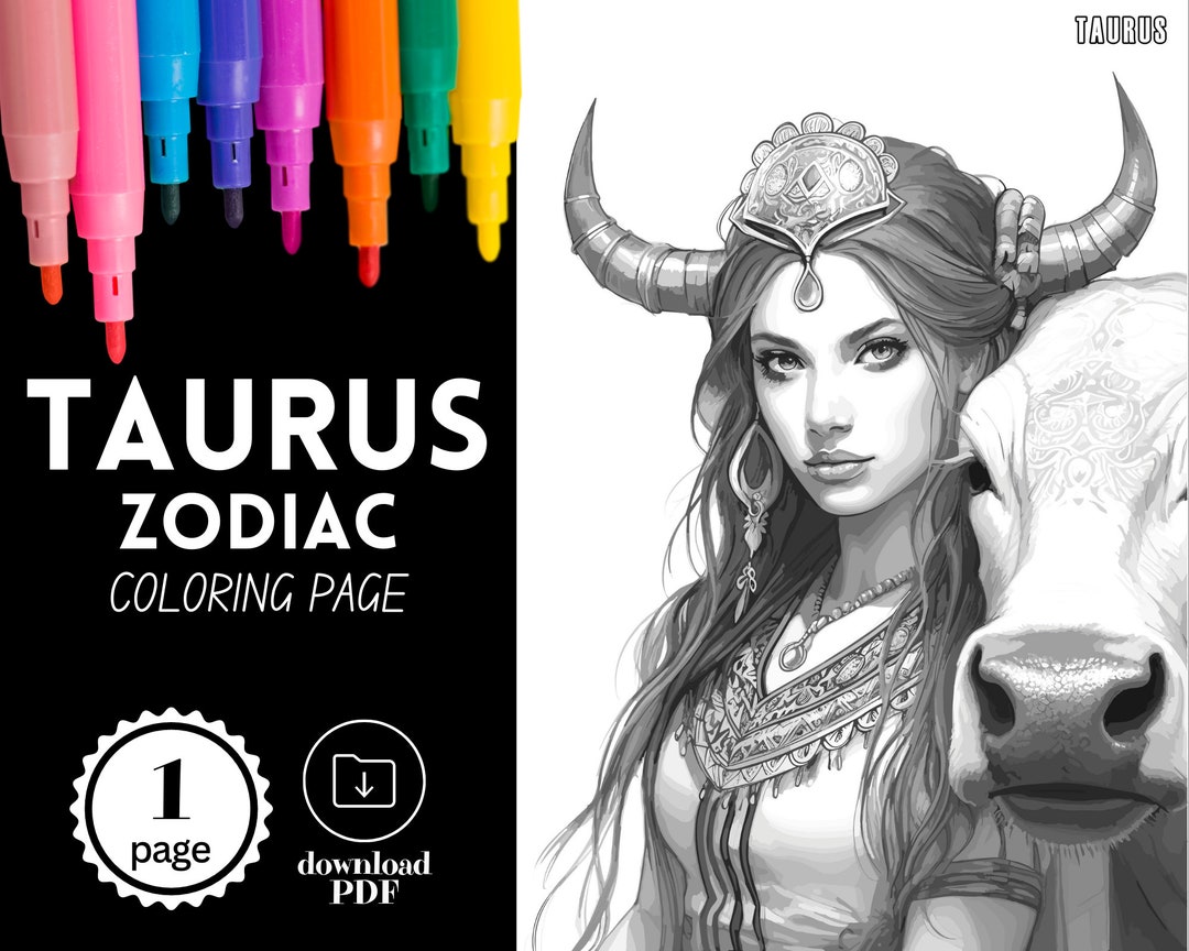 TAURUS Zodiac Coloring Page, Astrology Horoscope Coloring for Adults ...