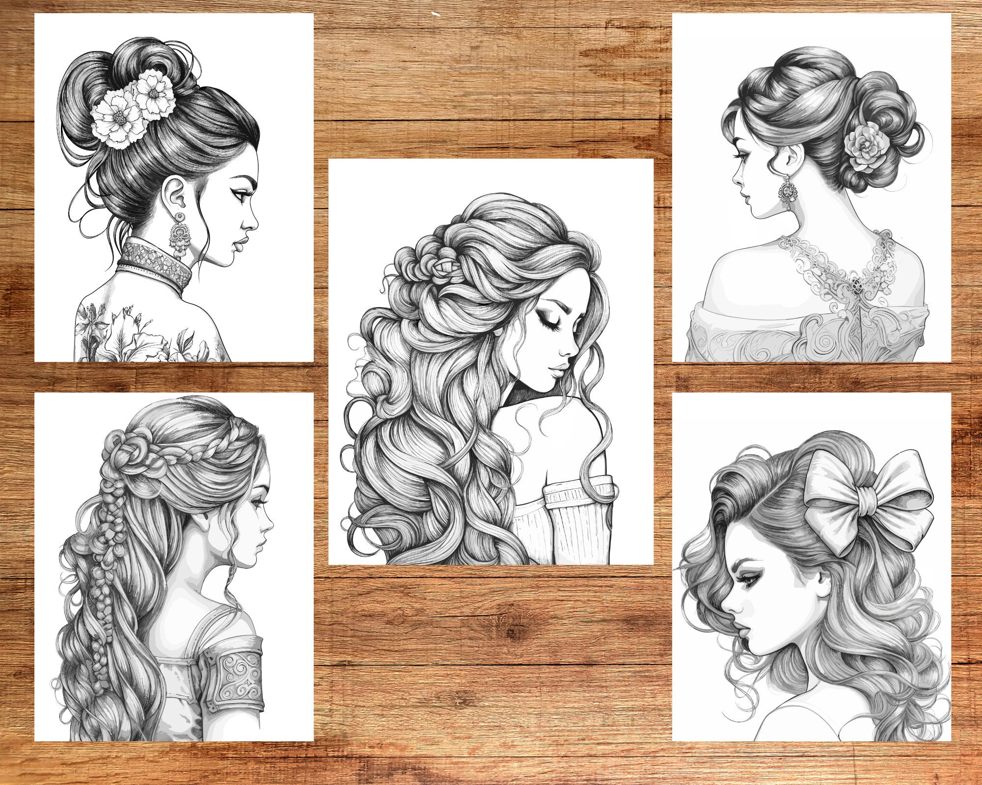 Beautiful Hairstyle Coloring Pages, Hairstyle Coloring Book for Adult ...