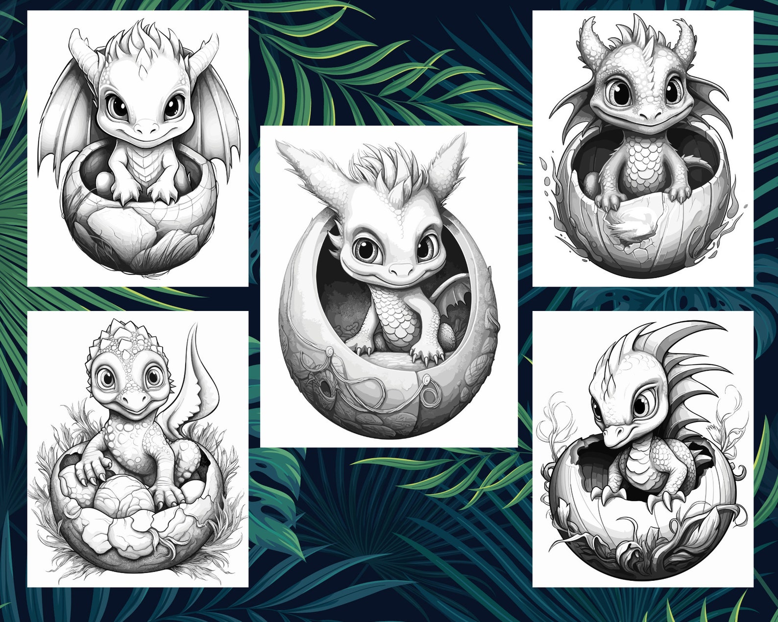 Cute Baby Dinos & Dragons Coloring Pages, Adult and Kids Coloring Book ...