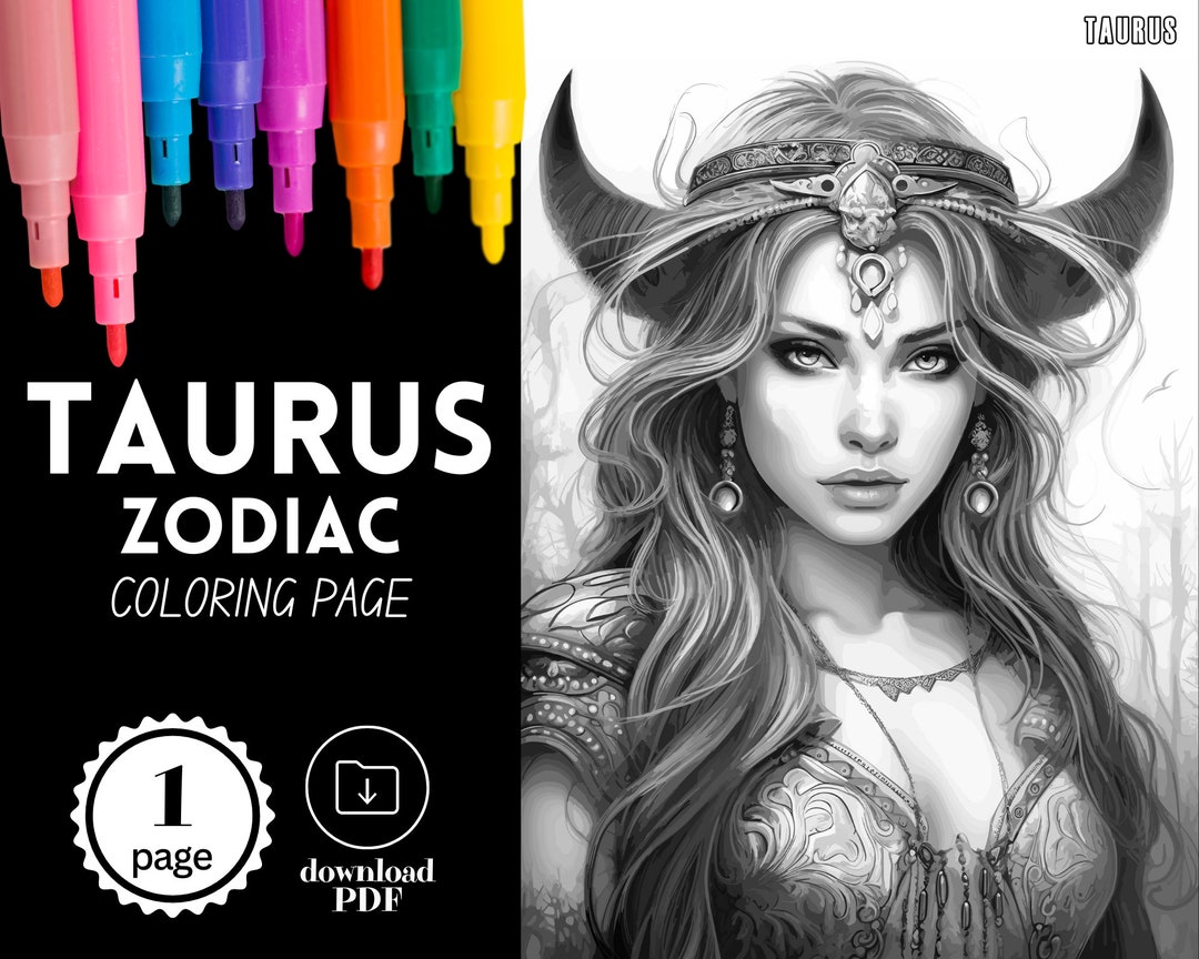 TAURUS Zodiac Coloring Page, Astrology Horoscope Coloring for Adults ...