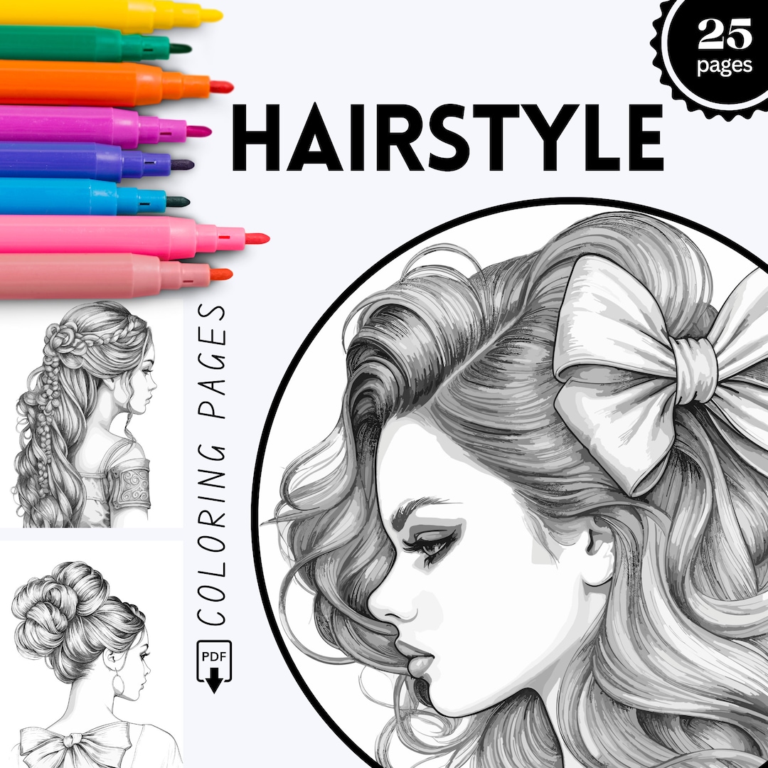 Beautiful Hairstyle Coloring Pages, Hairstyle Coloring Book for Adult ...