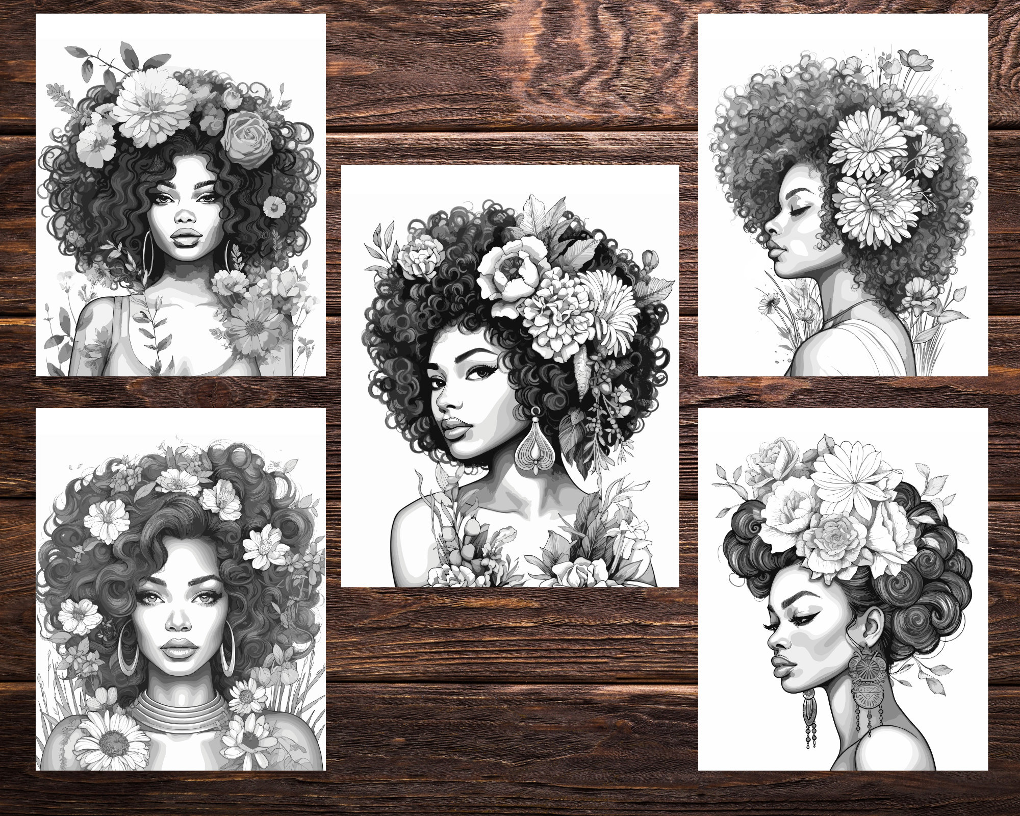 Beautiful Black Women Portrait Coloring Pages, Afro Women Coloring Book ...