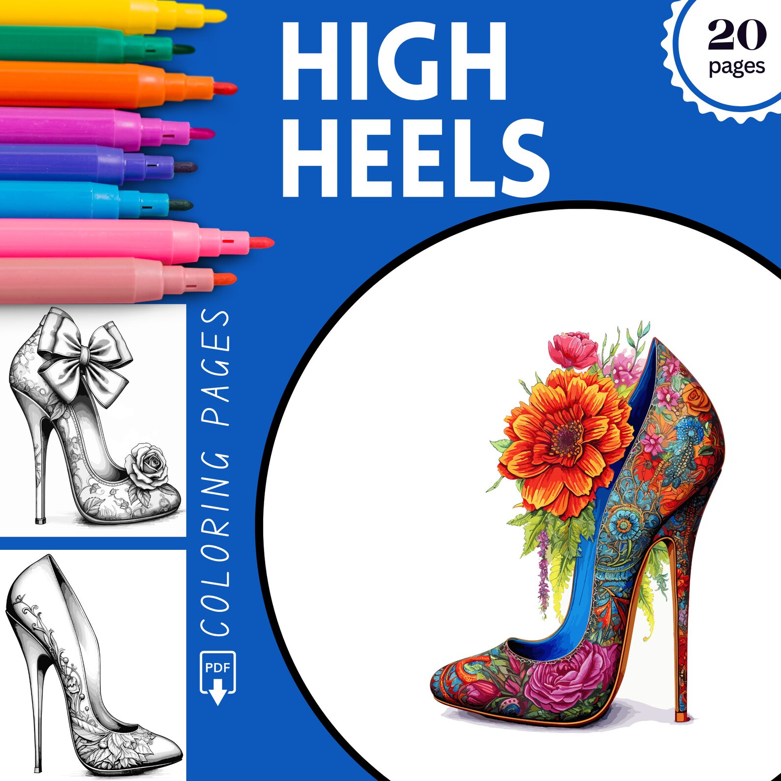 High Heels Coloring Book, Designer Shoe Coloring Book for Adults ...