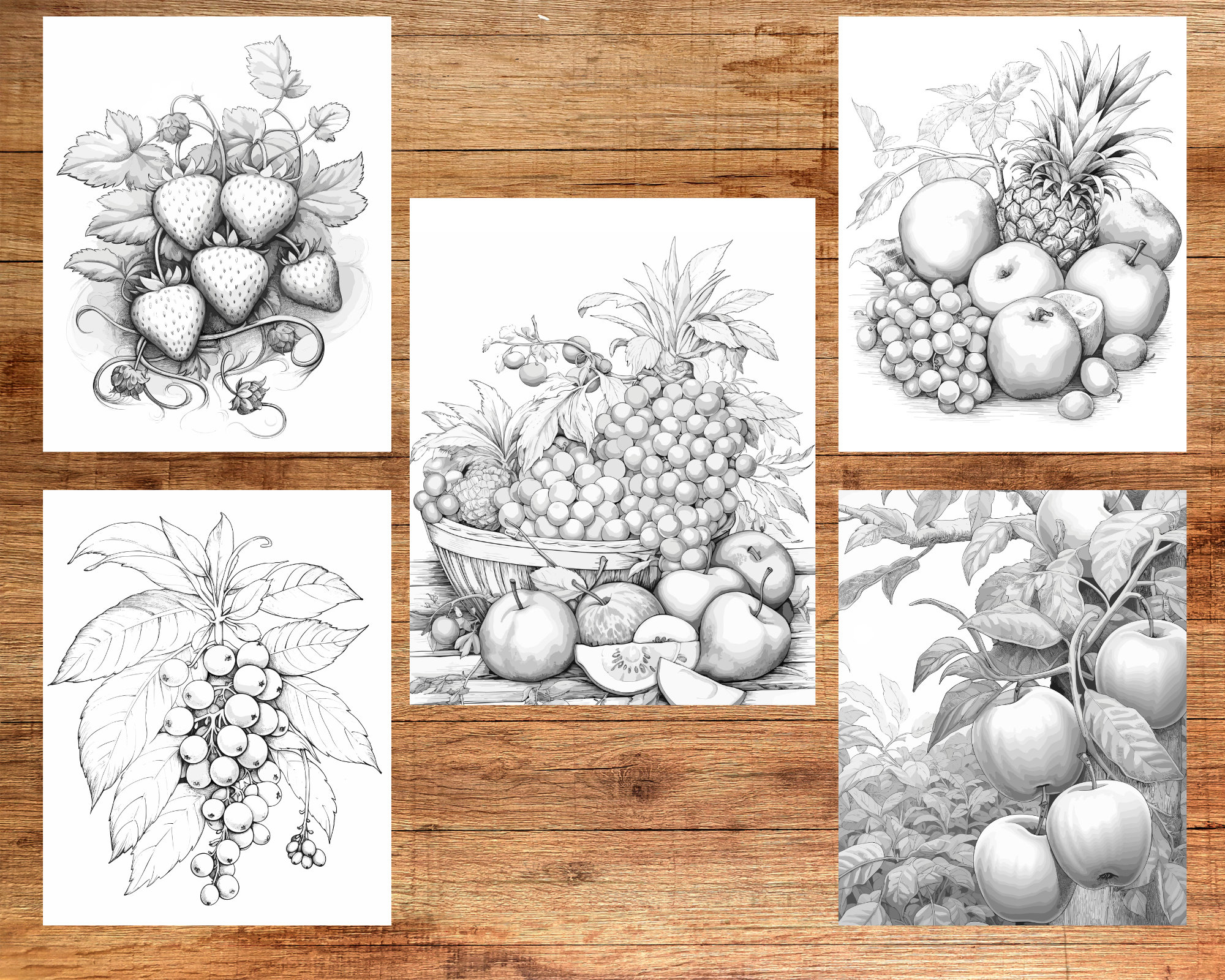 Delicious Fruits Coloring Pages, Fruit Coloring Book for Adults, Food ...
