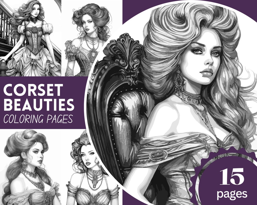 Victorian Era Beautiful Women in Corset Coloring Book, Corset Women ...