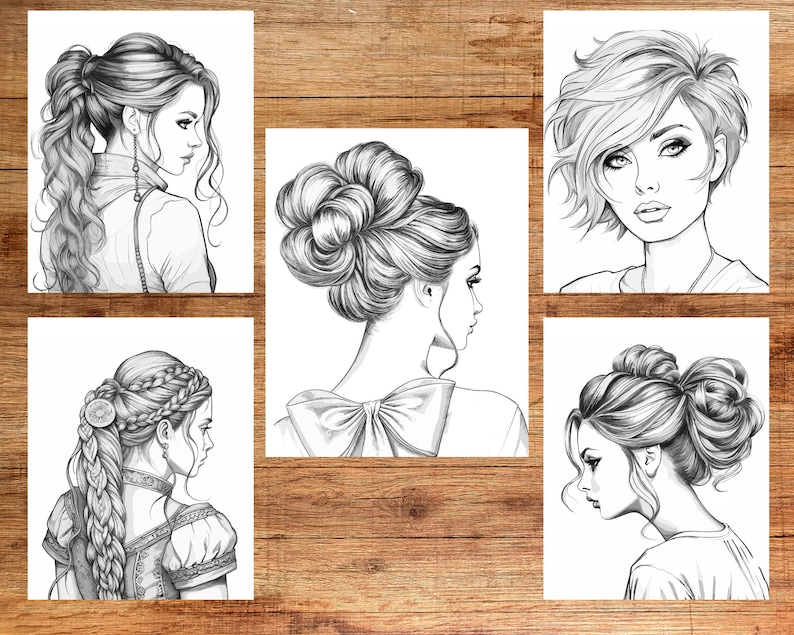 Beautiful Hairstyle Coloring Pages, Hairstyle Coloring Book for Adult ...