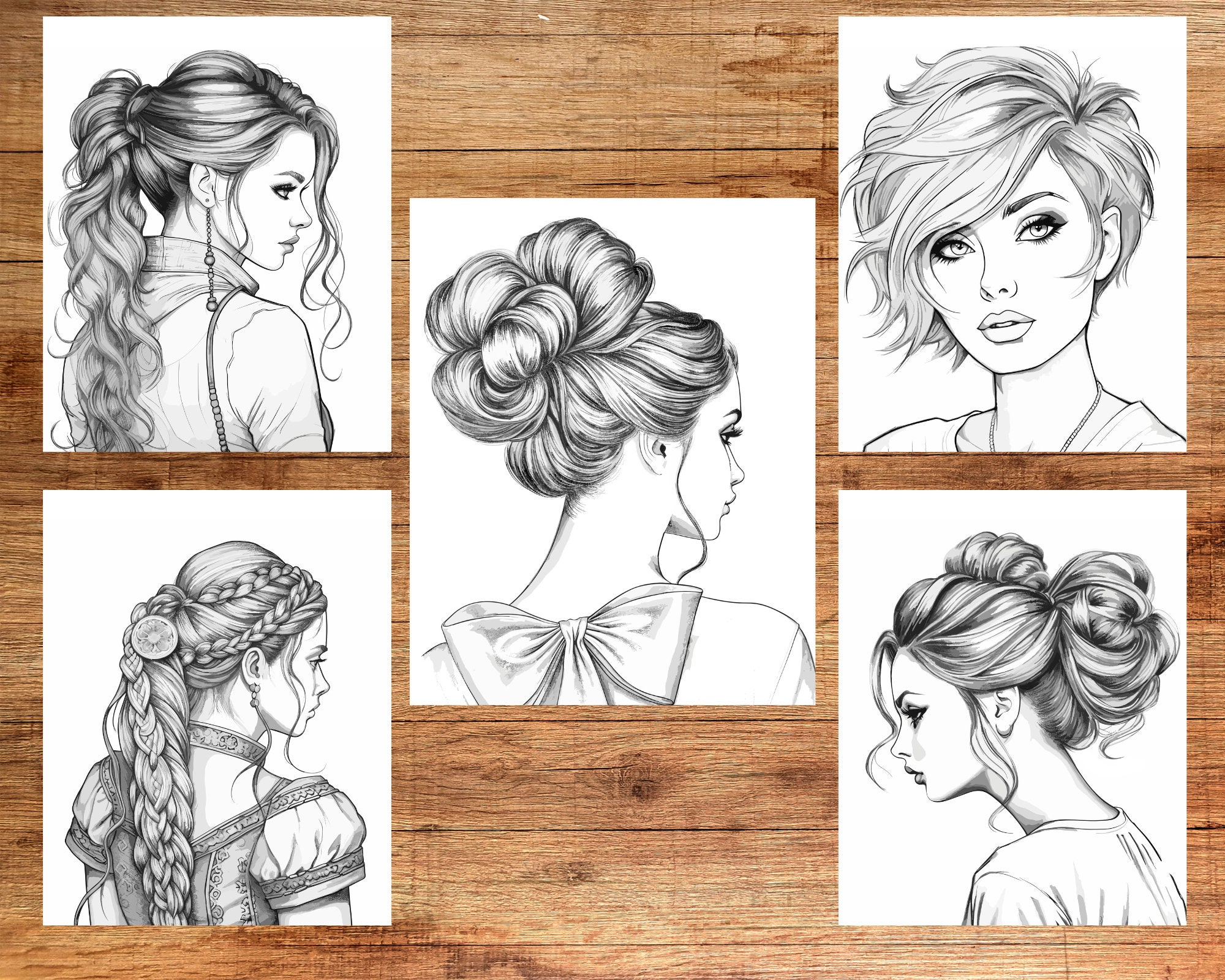 Beautiful Hairstyle Coloring Pages, Hairstyle Coloring Book for Adult ...
