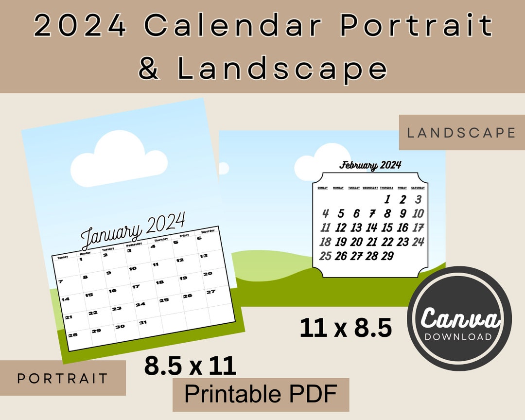 Editable 2024 Calendar Portrait and Landscape Canva Download - Etsy ...