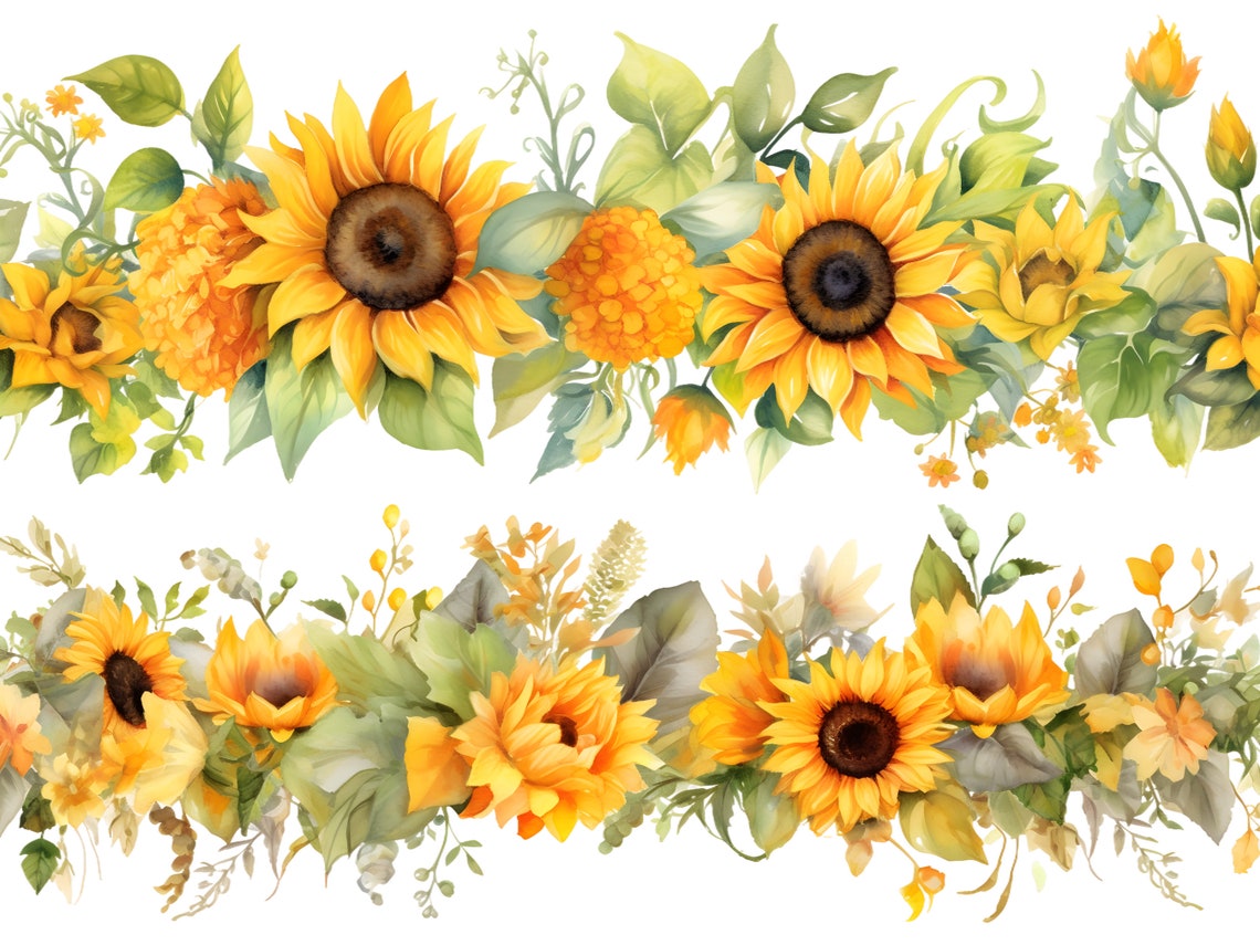 15 Watercolor Sunflower Clipart Borders Flower Clipart - Etsy