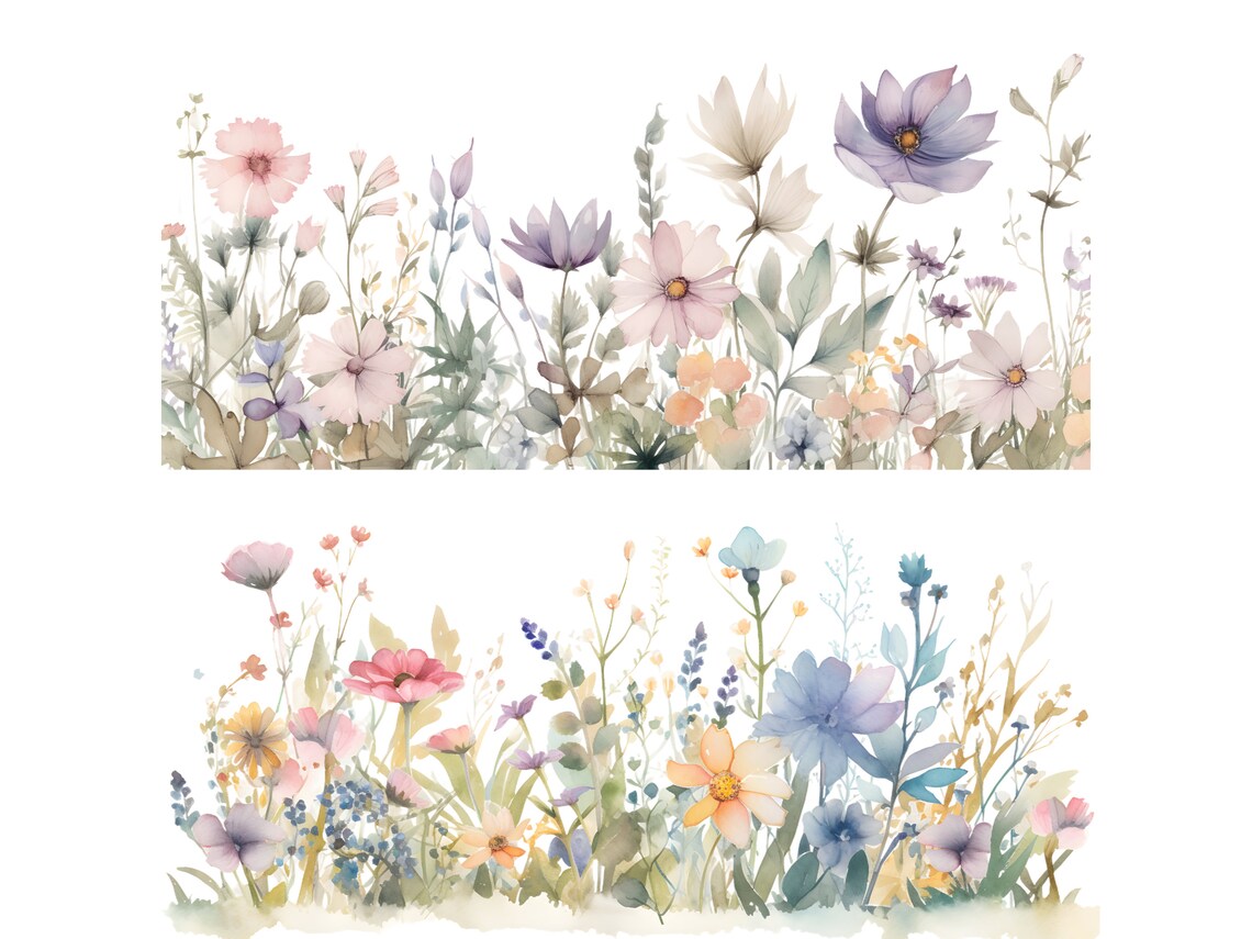 Watercolor Floral Borders Clipart Floral Borders Flower - Etsy