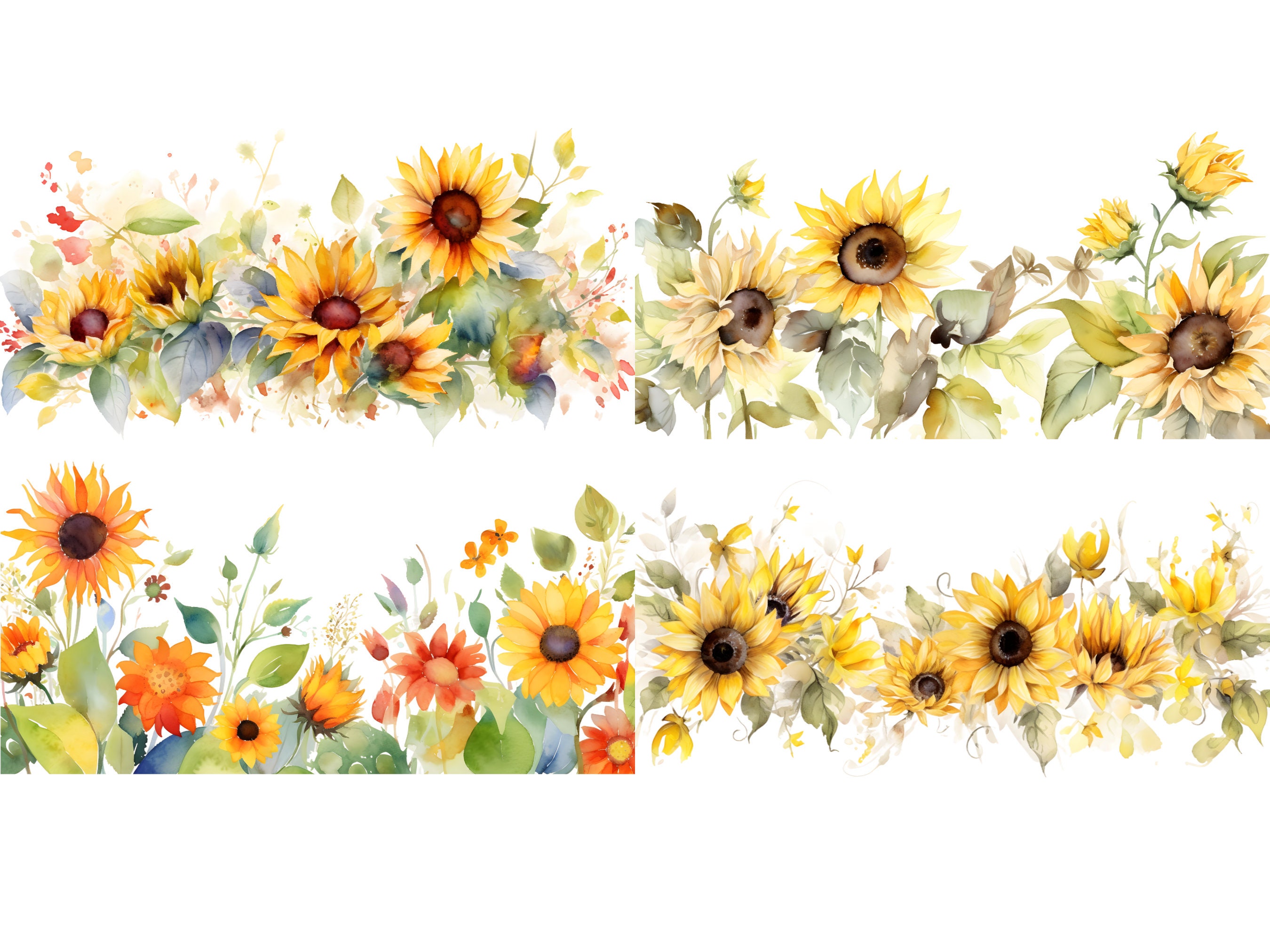 Watercolor Sunflower Clipart in PNG Format,for Commercial Use, Floral ...