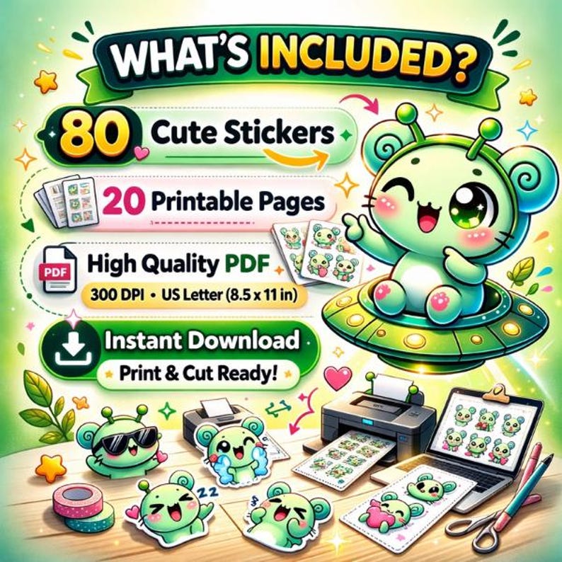 Alien Cat Glorp Printable Sticker Pack – 80 Cute Kawaii Emote Stickers ...