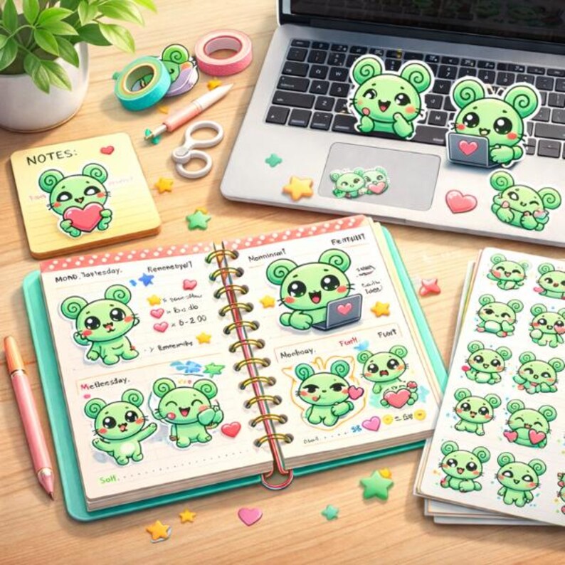 Alien Cat Glorp Printable Sticker Pack – 80 Cute Kawaii Emote Stickers ...