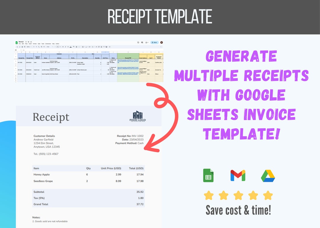 Receipt Template Automated Receipt Generation From Google - Etsy