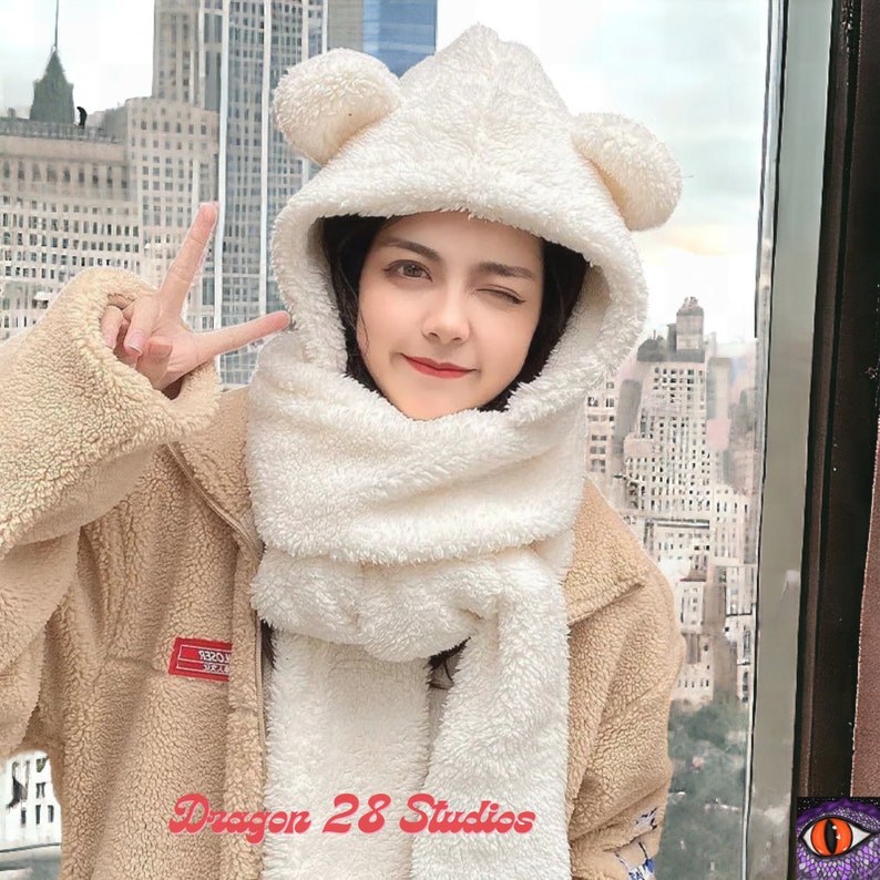 Teddy Scarf Set & Free Mittens-hooded Balaclava, Plush Beanie ...