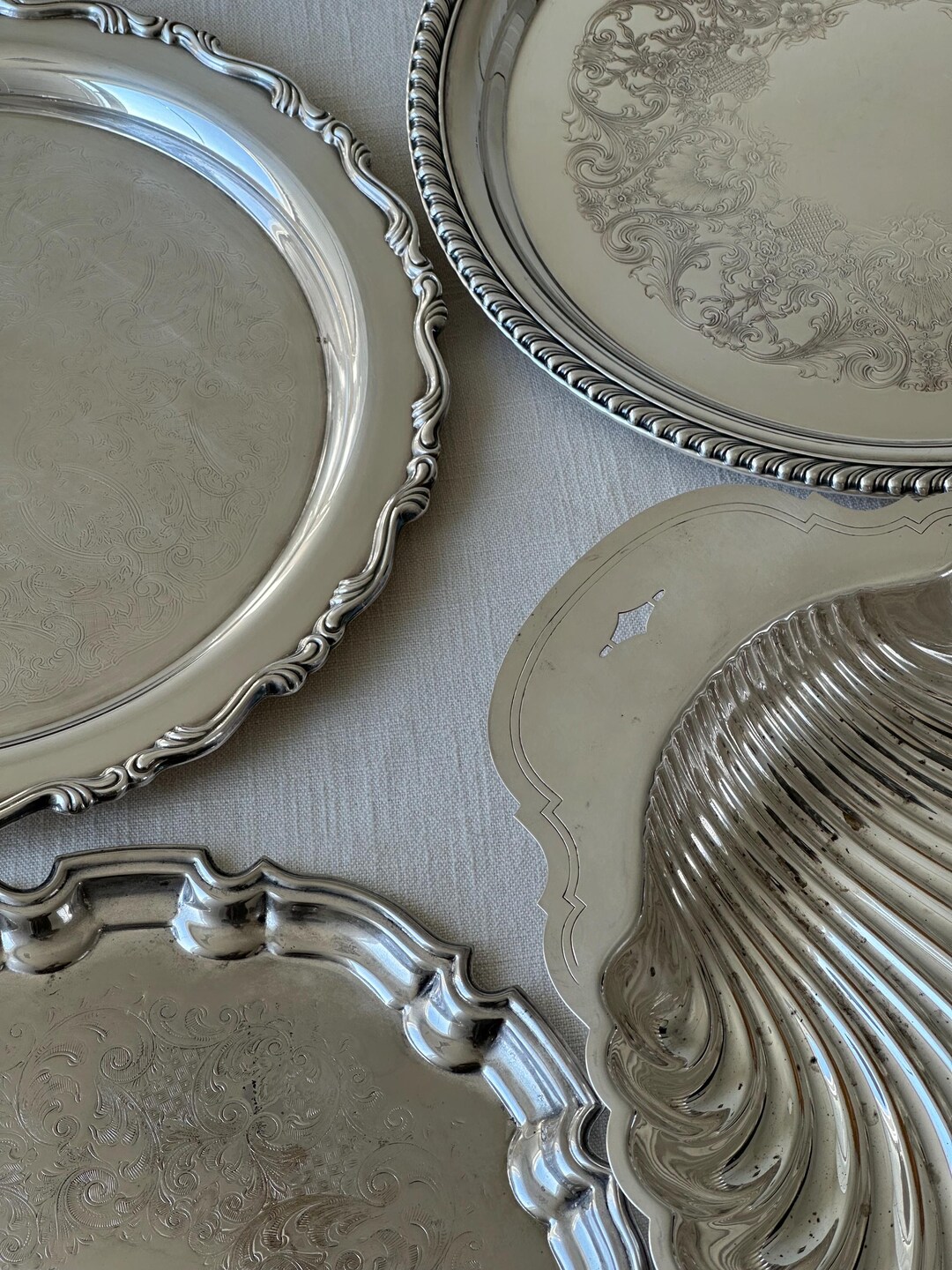 Vintage Fancy Silver Plated Platters and Shell Bowl - Etsy