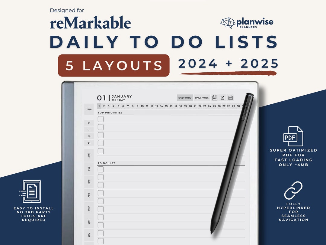 Remarkable 2 to Do List Template 2024 2025 Daily Todo List, Tasks and ...