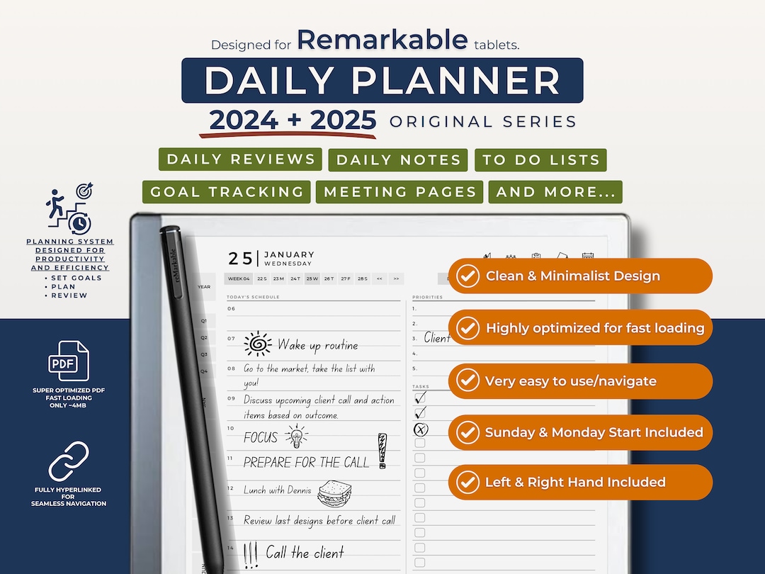 Daily Planner 2024 + 2025 for Remarkable 2, Templates for Remarkable ...