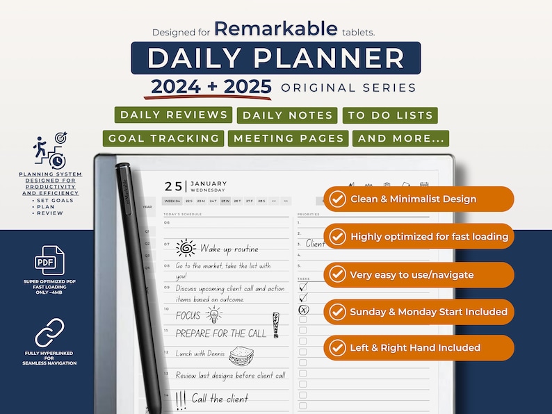 Daily Planner 2024 + 2025 for Remarkable 2, Templates for Remarkable ...