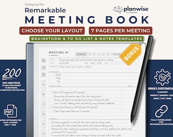 Meeting Notes for Remarkable 2, Meeting Notebook, Hyperlinked PDF ...
