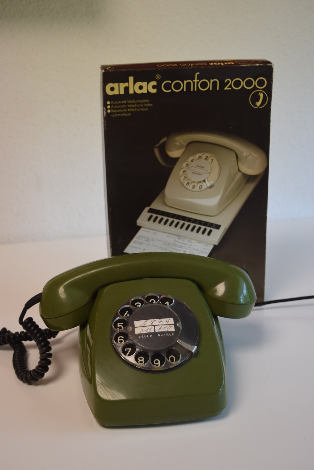 Vintage Fetap Post Rotary Dial Telephone Green Arlac Confon 2000 Telephone Register DBGM Design ...