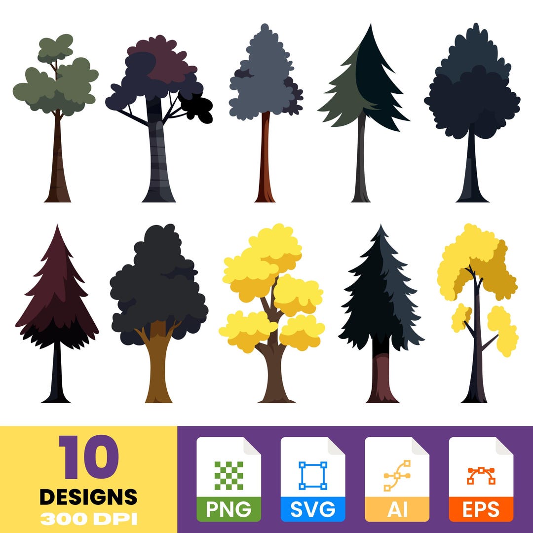 Autumn Tree Clipart Bundle – 10 Forest Tree Illustrations for Fall ...