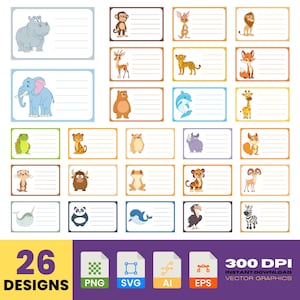 Animal Name Labels Clipart | Printable Name Tags | Cute Animal Labels ...