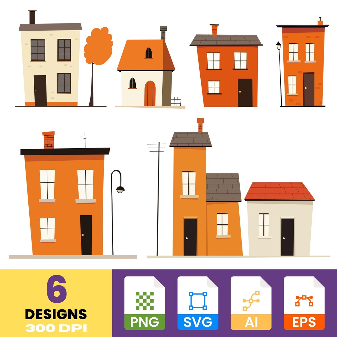 Cartoon Building Bundle – Simple City Houses Clipart | PNG, SVG, Eps ...
