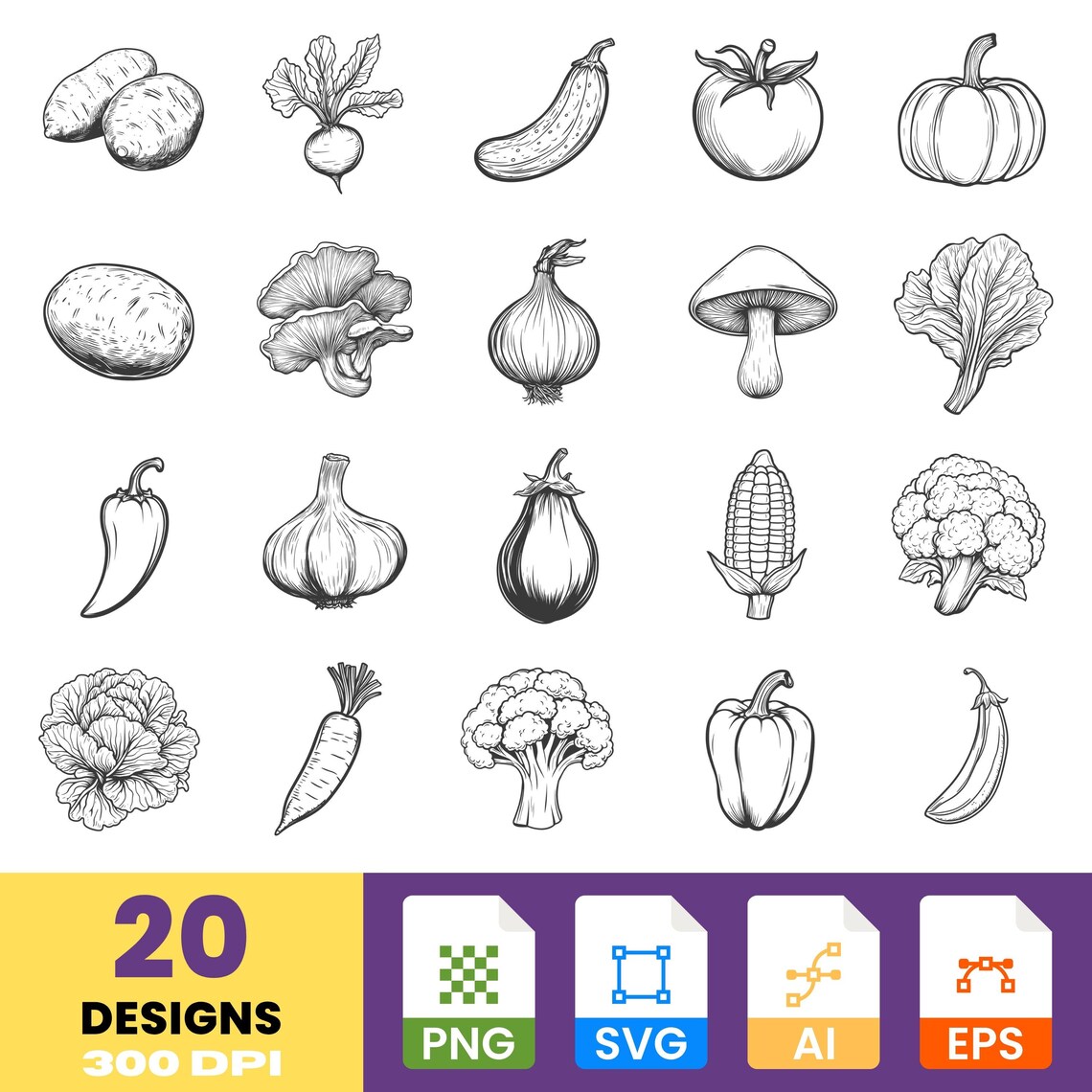 Vegetable Clipart Stickers: Hand-drawn Veggie Garden Designs (PNG & SVG ...