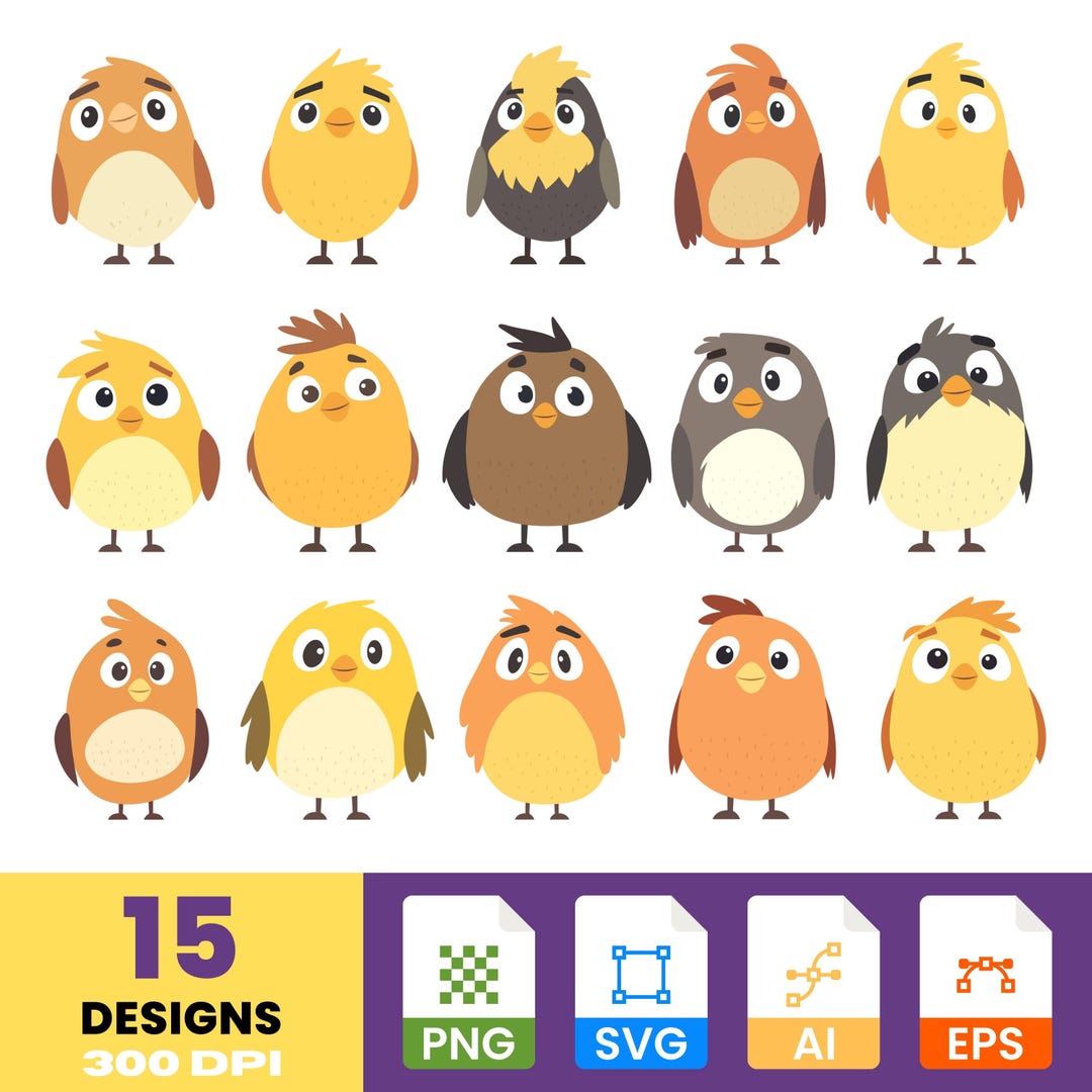 Cute Little Bird Clipart | Hand-drawn Bird Stickers | Whimsical Bird ...
