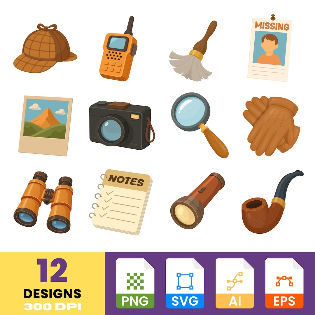 Detective Tools Clipart Mystery Icons Vector Set Sleuth Elements ...
