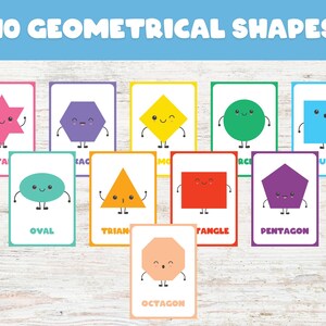 Shape Flashcards in English 2D Shapes Preschool - Etsy