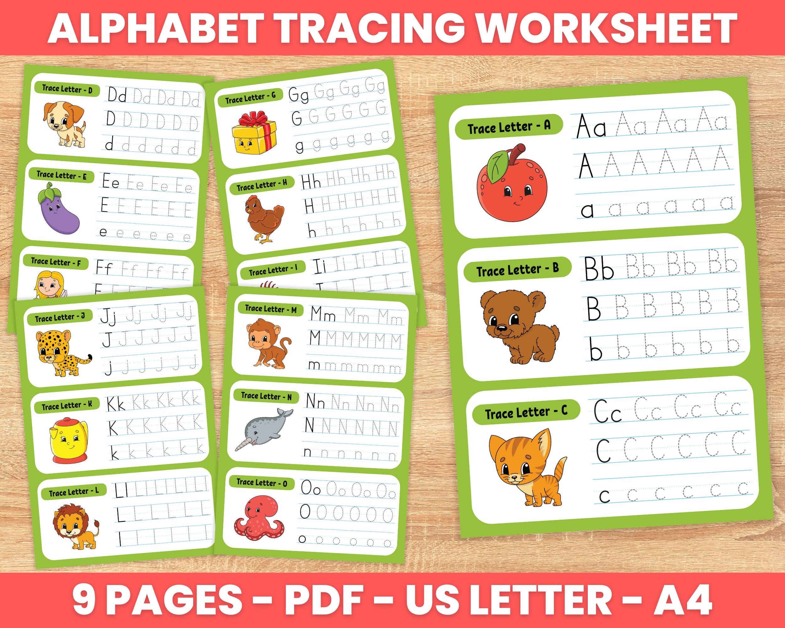 Alphabet Tracing Worksheets, ABC Preschool Worksheets, Letter Tracing ...