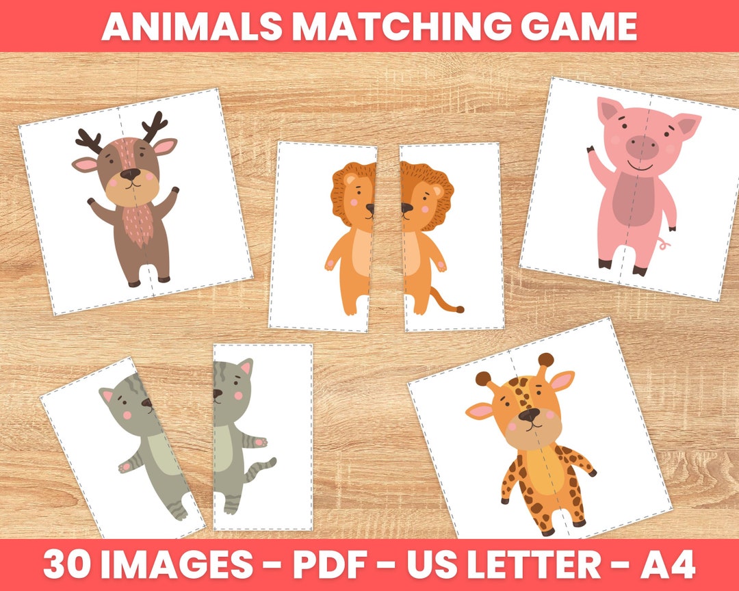 Animals Matching Game for Kids, Toddler Animal Game, Safari Matching ...