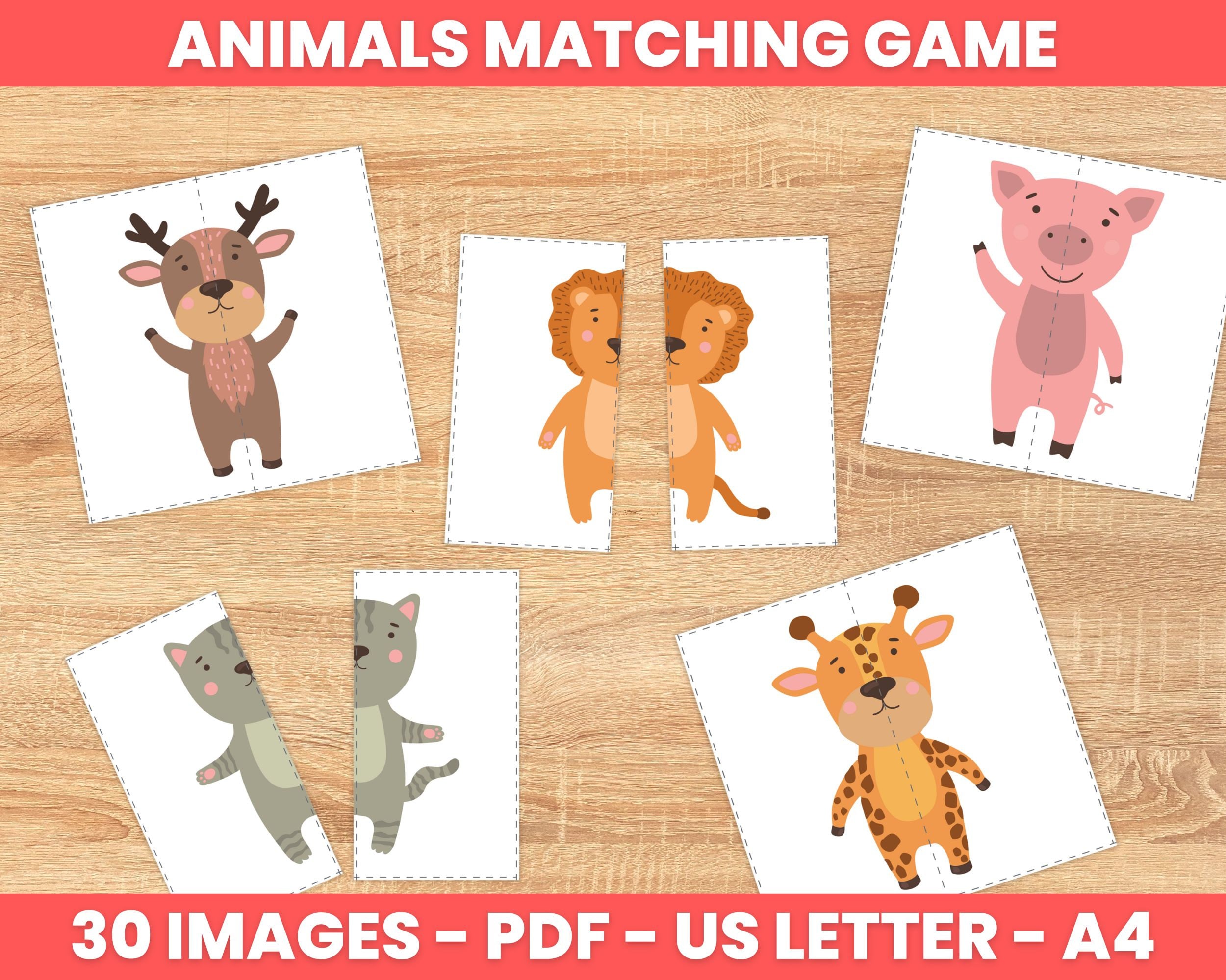 Animals Matching Game for Kids, Toddler Animal Game, Safari Matching ...
