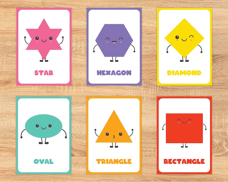 Shape Flashcards in English, 2D Shapes, Preschool, Kindergarten Cards ...