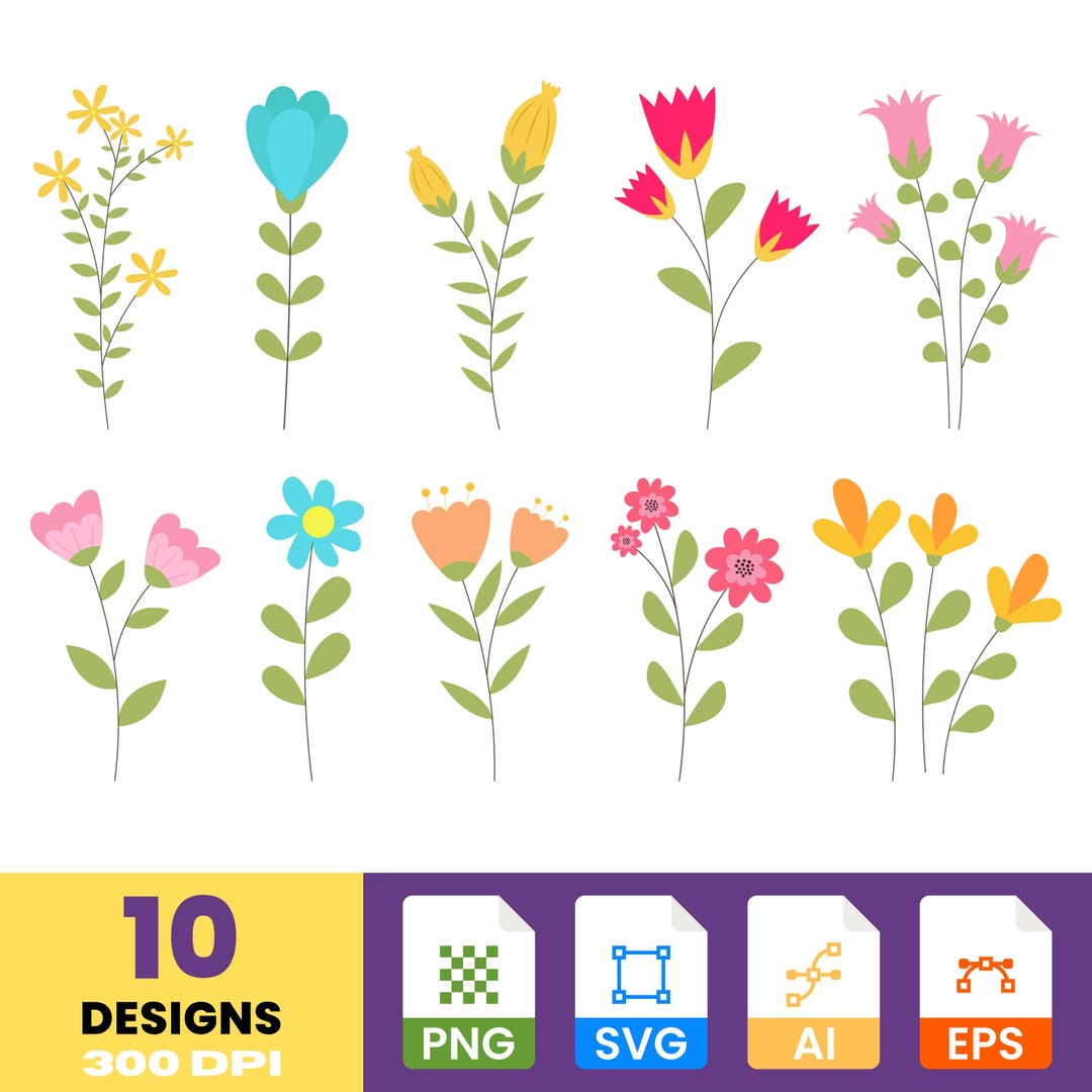 Flower Clipart Botanical Set Floral Illustration Garden Bloom Digital ...