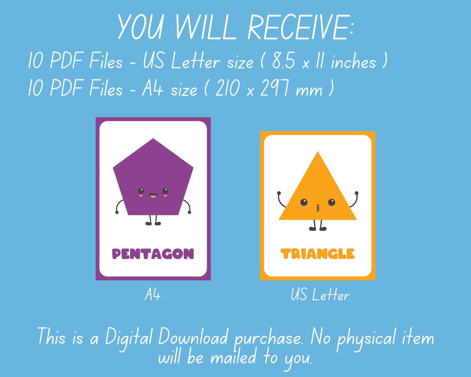 Shape Flashcards in English, 2D Shapes, Preschool, Kindergarten Cards ...